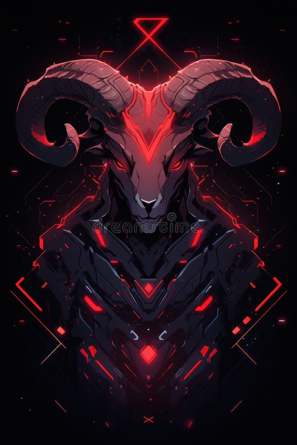 Cybernetic Ram with Neon Lights. Created by Generative Artificial ...
