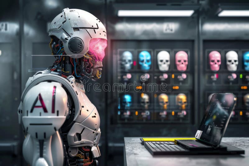 Cybernetic Robot Analyzing AI Data, Advanced AI Technology, Futuristic ... Cybernetic Robot Analyzing AI Data, Advanced AI Technology, Futuristic ...