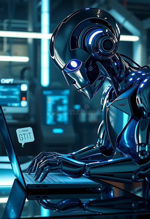Cybernetic Robot Coding: a Futuristic, Sleek Digital Art Stock ...