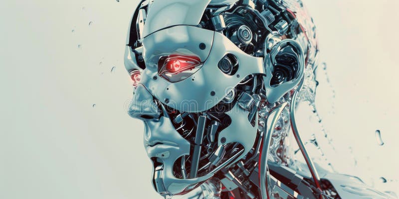 Cybernetic Robot Face on White Background. AI Artificial Intelligence ...