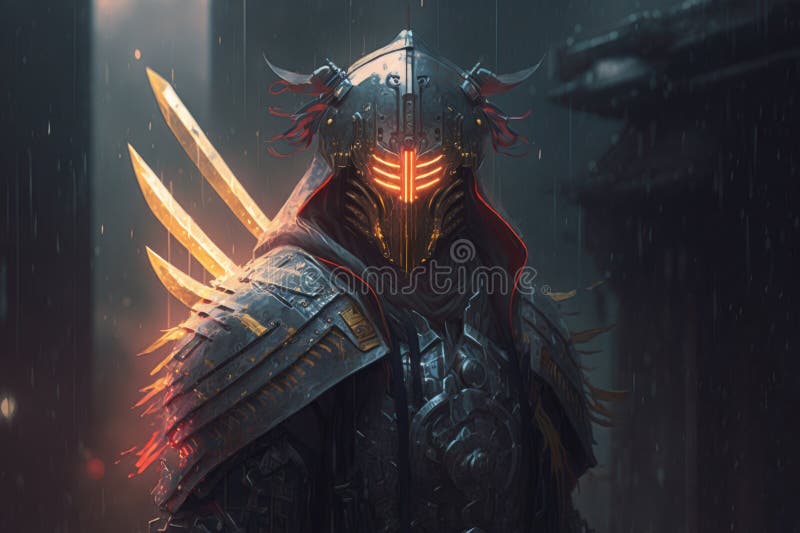 Cybernetic Samurai, Armed with Dual Blades Digital Art Poster AI ...