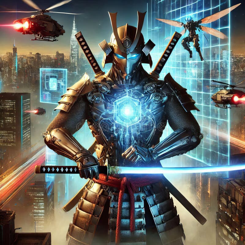 Cybernetic Samurai a Samurai Warrior Clad in a Metallic Armor Wi Stock ...