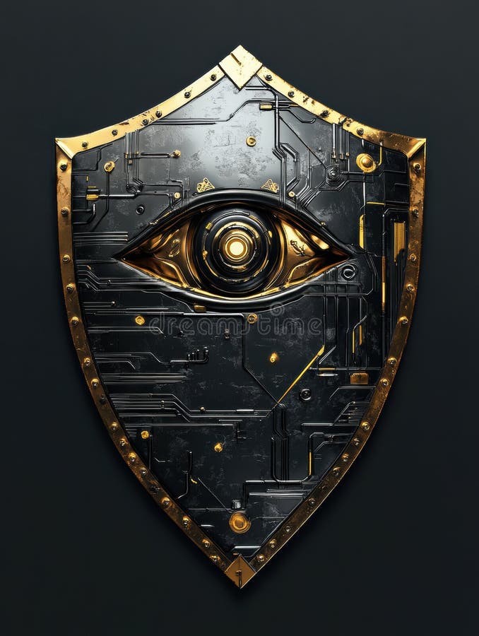 Cybernetic Shield Design Featuring a Robotic Eye, Symbolizing Artificial Intelligence in ...