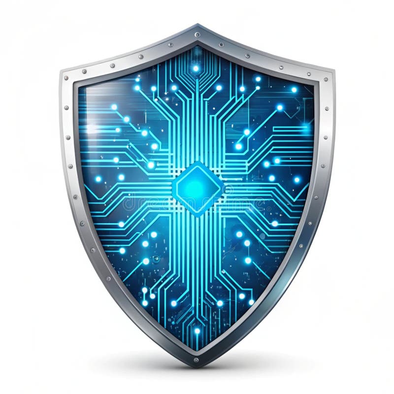 Cybernetic Shield with Digital Protection Layers Isolated on White ...