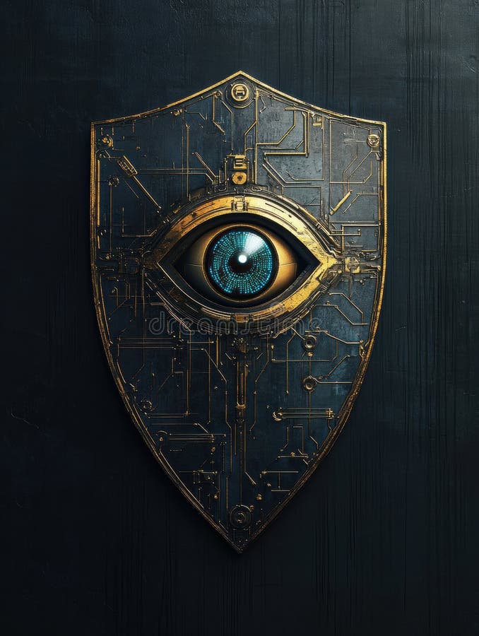 Cybernetic Shield with Robotic Eye Design Showcasing AI in ...