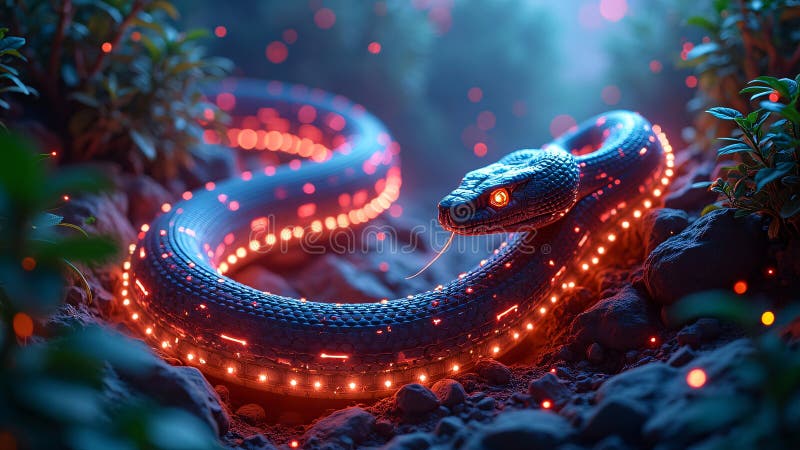 Cybernetic Snake Slithering in Digital Jungle Stock Illustration ...