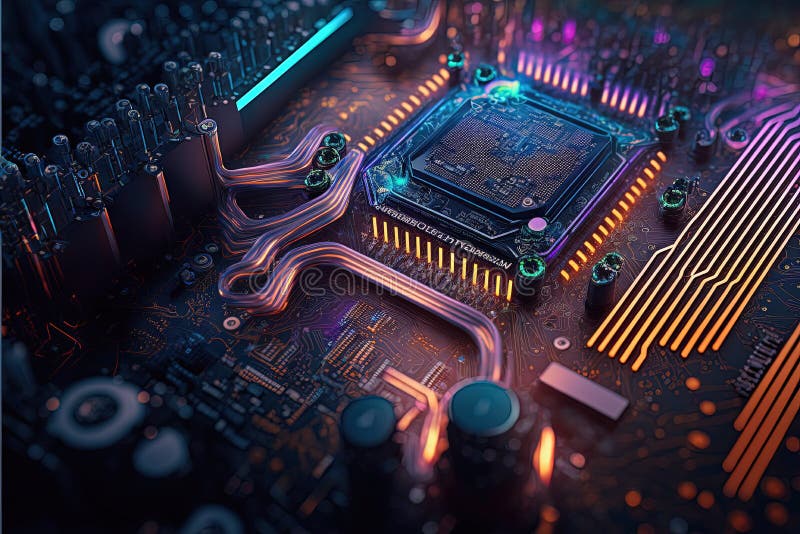 Cybernetic Technology, Motherboard with Electronic Circuits and CPU ...