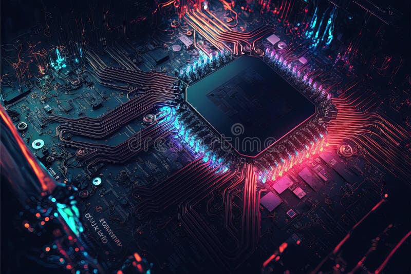 Cybernetic Technology, a Motherboard with Electronic Circuits CPU Unit ...