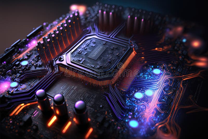 Cybernetic Technology, Motherboard with Electronic Circuits and CPU ...