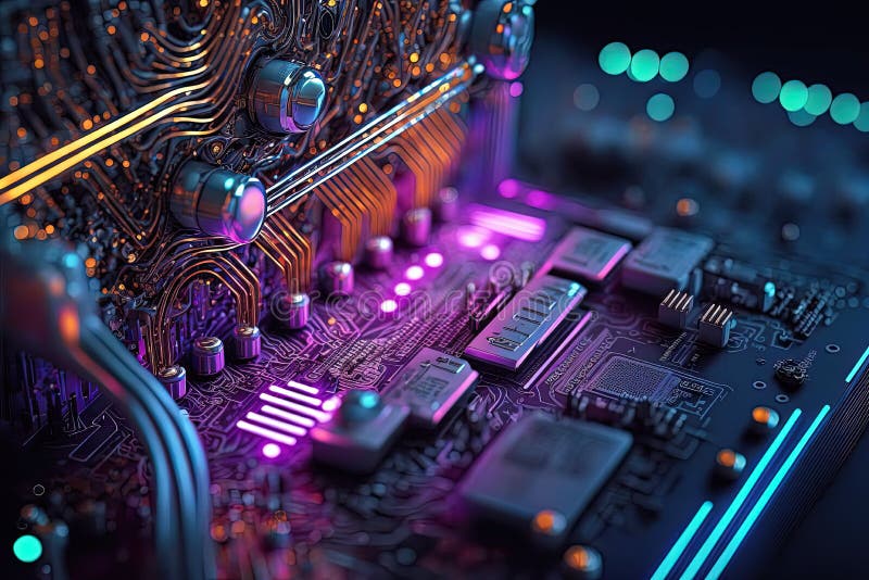 Cybernetic Technology, Motherboard with Electronic Circuits and CPU ...