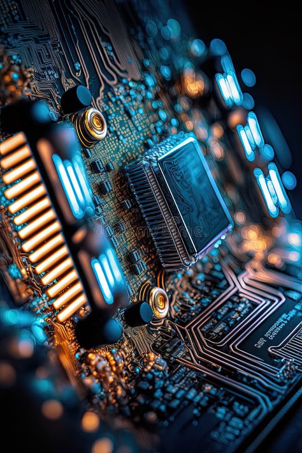 Cybernetic Technology, Motherboard with Electronic Circuits and CPU ...