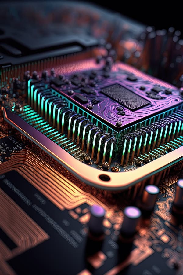 Cybernetic Technology, Motherboard with Electronic Circuits and CPU ...