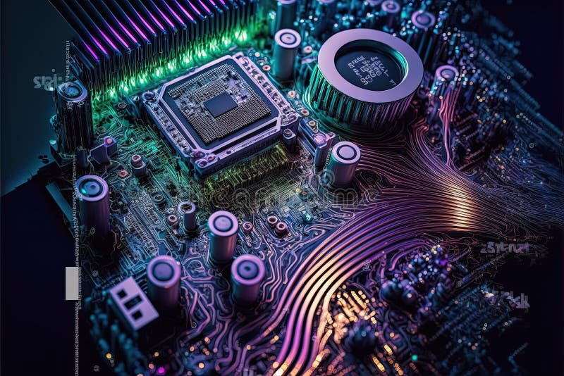 Cybernetic Technology, a Motherboard with Electronic Circuits CPU Unit ...