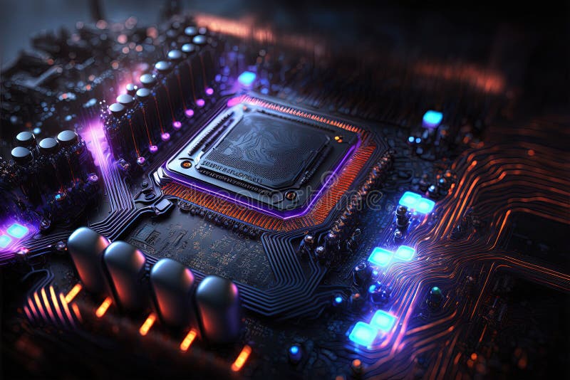 Cybernetic Technology, Motherboard with Electronic Circuits and CPU ...