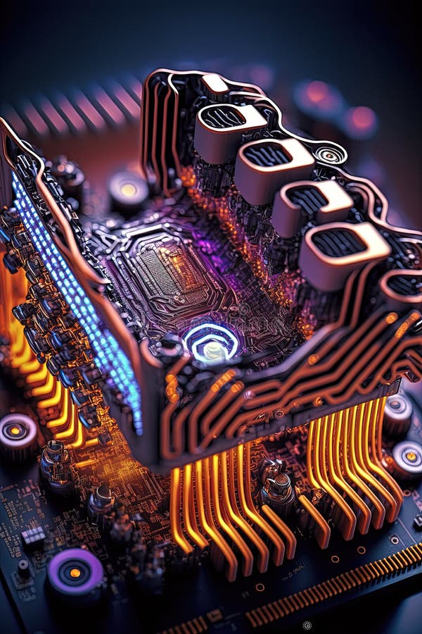 Cybernetic Technology, Motherboard with Electronic Circuits and CPU ...