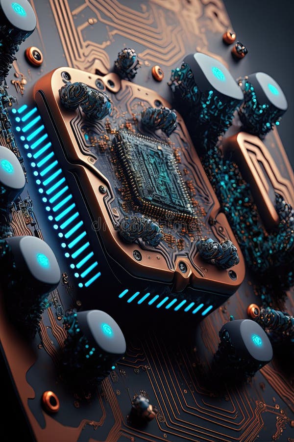 Cybernetic Technology, Motherboard with Electronic Circuits and CPU ...
