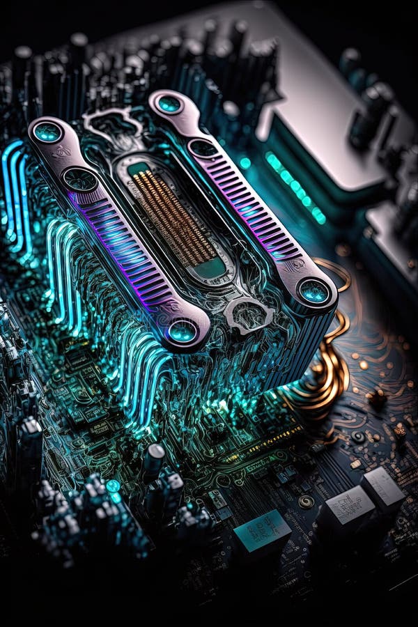 Cybernetic Technology, Motherboard with Electronic Circuits and CPU ...