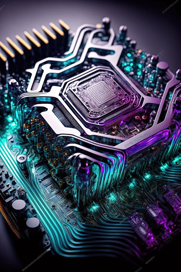Cybernetic Technology, Motherboard with Electronic Circuits and CPU ...