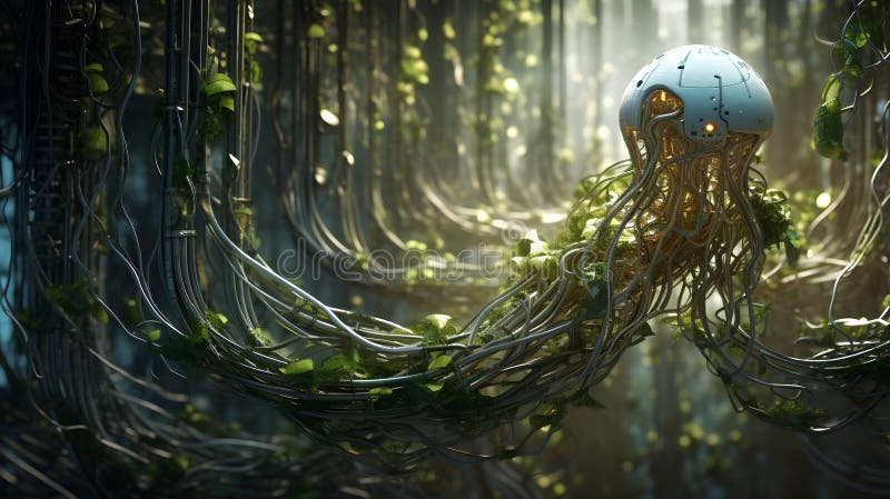 Cybernetic Vines and Roots Intertwining, Symbolizing the Organic ...