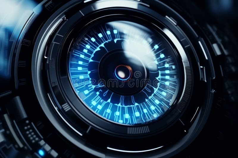 Cybernetic Vision of Hacker or Ai Robot Eye in Dark Tech Space, Close ...