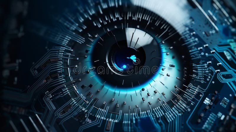 Cybernetic Vision Hacker or Ai Robot Eye in Dark Tech Space, Cyborg ...