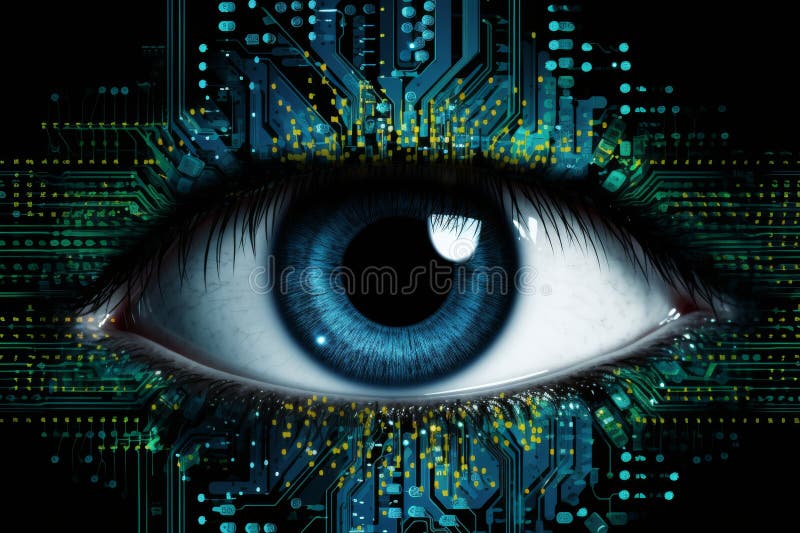 Cybernetic Vision Hacker or Ai Robot Eye in Dark Tech Space, Cyborg S Digital Background Close ...