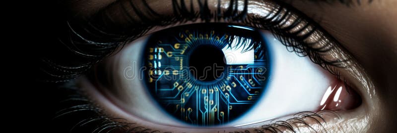 Cybernetic Vision Hacker or Ai Robot Eye in Dark Tech Space, Cyborg ...