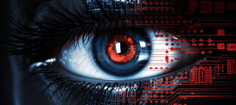 Cybernetic Vision Hacker or Ai Robot Eye in Dark Tech Space, Cyborg ...