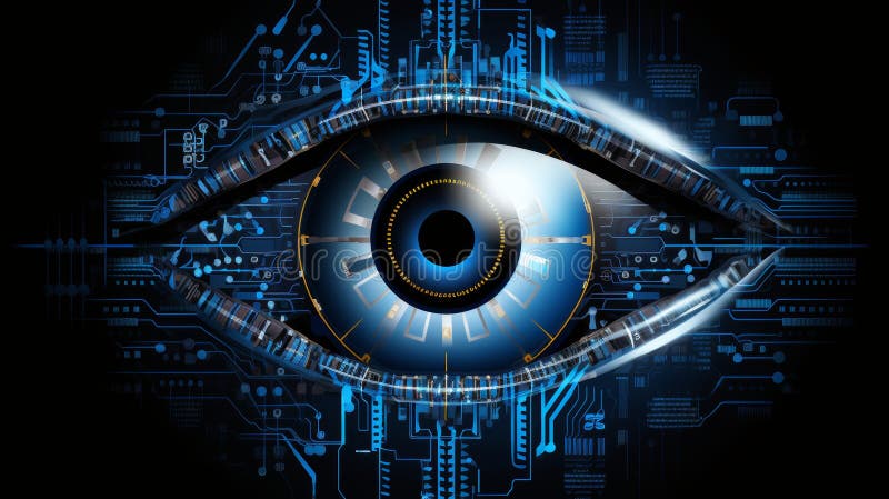 Cybernetic Vision of Hacker or Ai Robot Eye in Dark Tech Space on ...
