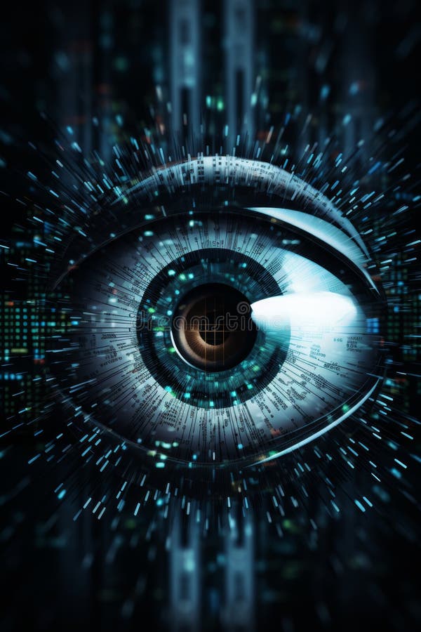 Cybernetic Vision Hacker or Ai Robot Eye in Dark Technological ...