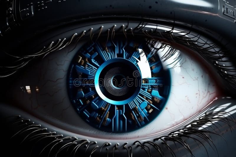 Cybernetic Vision Hacker or Ai Robot Eye in Dark Technological ...