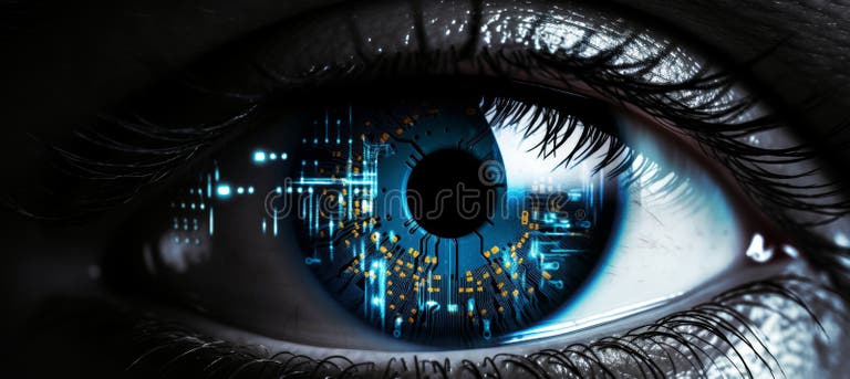 Cybernetic Vision Hacker or Ai Robot Eye in Dark Technological ...