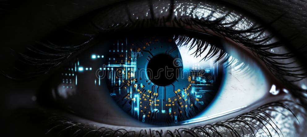 Cybernetic Vision Hacker or Ai Robot Eye in Dark Technological ...