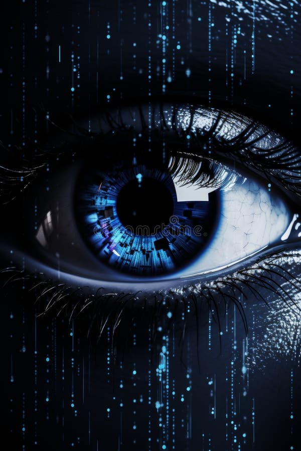 Cybernetic Vision Hacker or Ai Robot Eye in Dark Technological ...