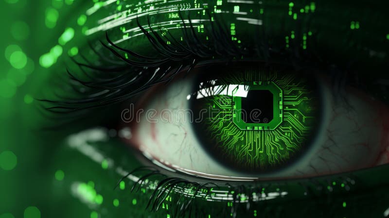 Cybernetic Vision Hacker or Ai Robot Eye in Dark Technological ...