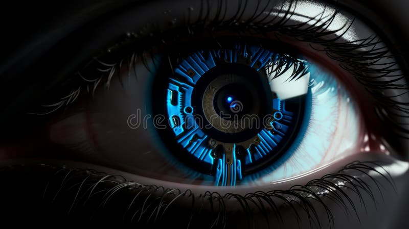 Cybernetic Vision Hacker or Ai Robot Eye in Dark Technological ...