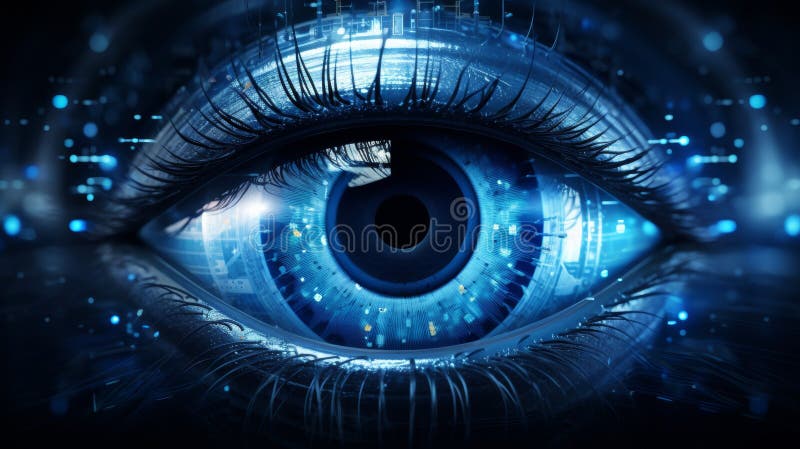 Cybernetic Vision Hacker or Ai Robot Eye in Dark Technological ...