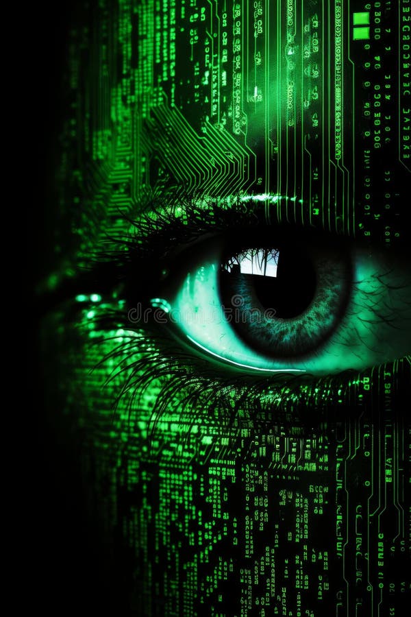 Cybernetic Vision Hacker or Ai Robot Eye in Dark Technological ...