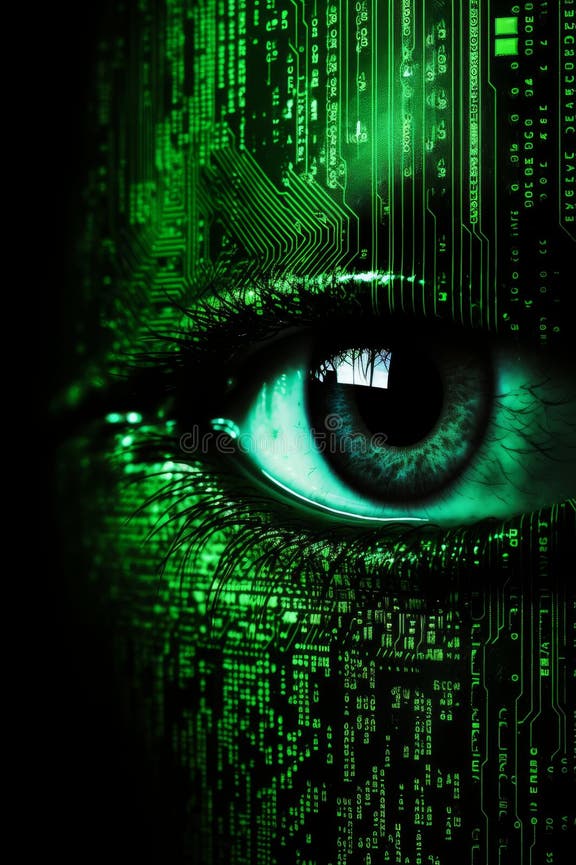 Cybernetic Vision Hacker or Ai Robot Eye in Dark Technological ...