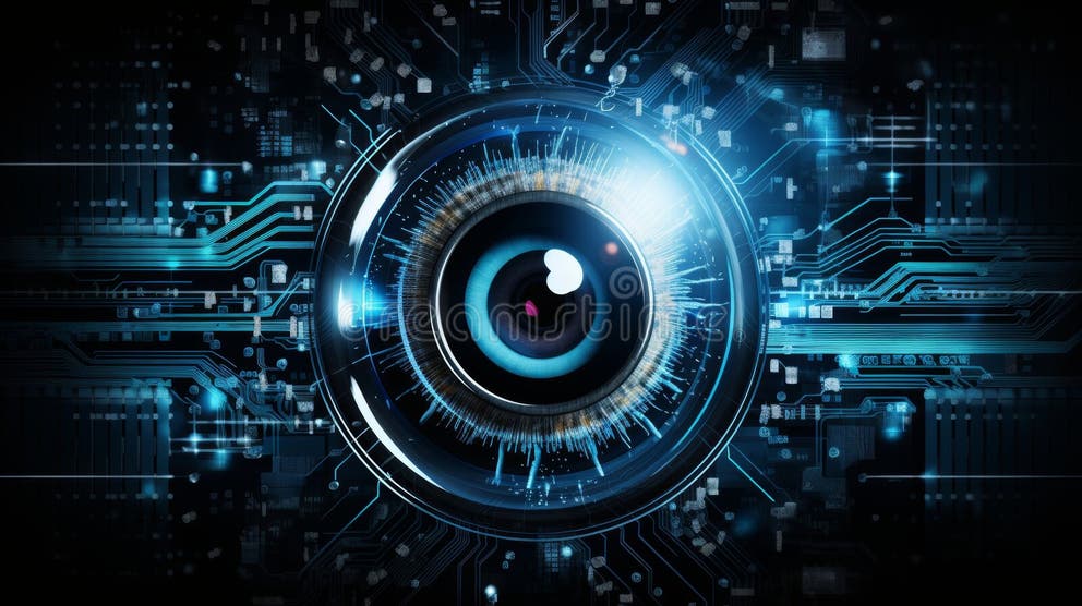 Cybernetic Vision Hacker or Ai Robot Eye in Dark Technological ...