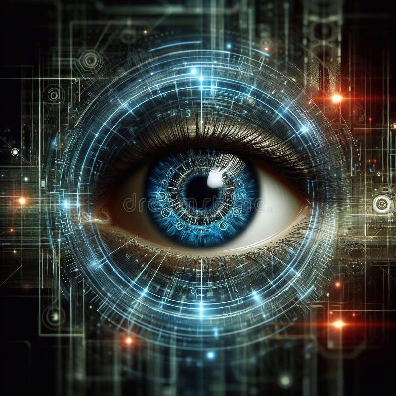 Cybernetic Vision Hacker Eye in Dark Technology Environment with ...