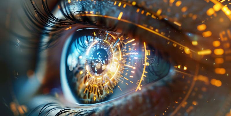 Cybernetic Vision. Human Eye with Dynamic Circuits and Glowing Data Streams Stock Image - Image ...