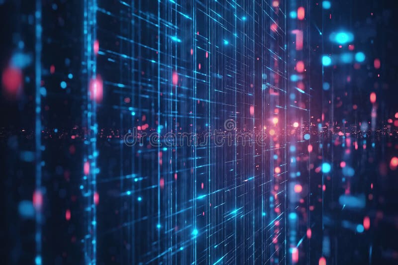 Cybernetic Wave of Blue and Red Light Patterns Moving through a Dark ...