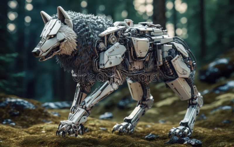Cybernetic Wolf in a Forest. Created by Generative Artificial ...