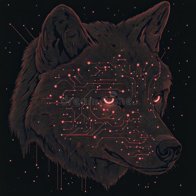 Cybernetic Wolf with Futuristic Circuitry Design Stock Image - Image of ...