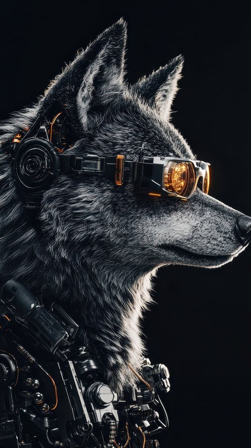 Cybernetic Wolf with Futuristic Goggles and Mechanical Augmentations in ...