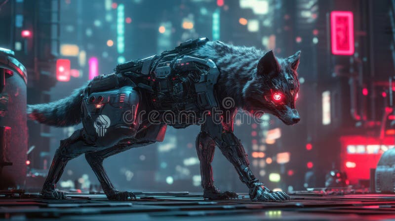 Cybernetic Wolf-like Figure in High-tech Surroundings Stock ...