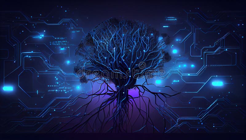 Cyberpank Neural Network, Tree. AI Generative Content. Abstract ...