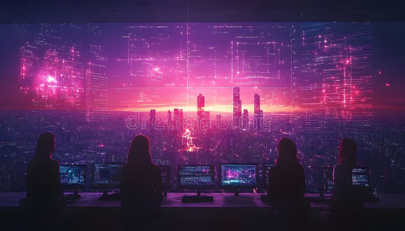 Cyberpunk Analysts Viewing Digital Metropolis Data Streams in the ...