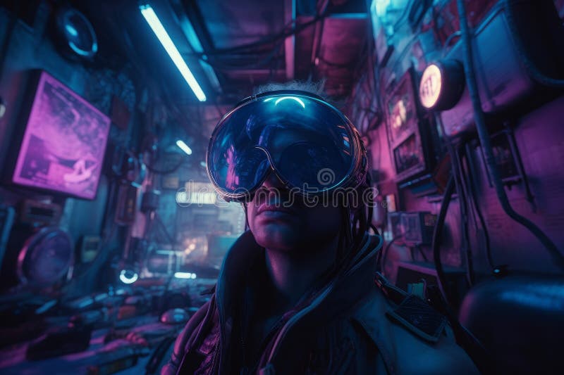 Cyberpunk Artificial Intelligence Space. Generate Ai Stock Illustration ...